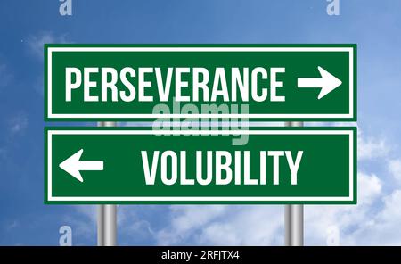 Perseverance or volubility road sign on sky background Stock Photo - Alamy