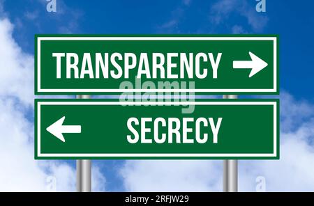 Transparency or secrecy road sign on blur background Stock Photo - Alamy