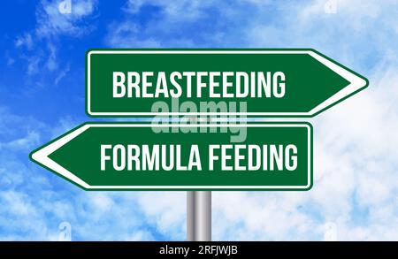 Breastfeeding or formula feeding road sign on sky background Stock ...