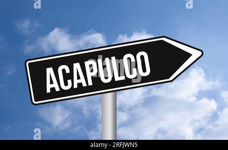 Acapulco road sign on blue sky background Stock Photo - Alamy