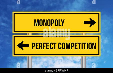 Monopoly or perfect competition road sign on blur background Stock ...