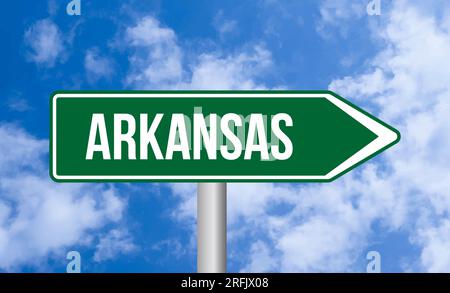 Arkansas road sign on blue sky background Stock Photo - Alamy