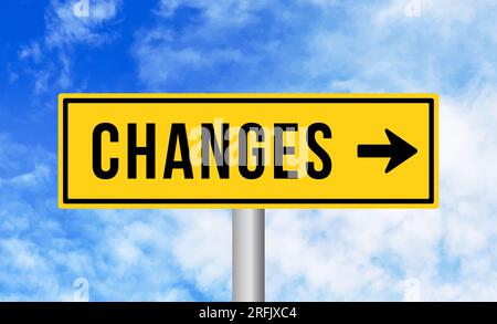 Changes road sign on blue sky background Stock Photo - Alamy