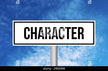Character road sign on cloudy sky background Stock Photo - Alamy