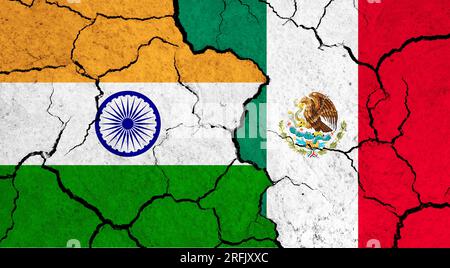 Flags of Mexico and India on cracked surface - politics, relationship ...