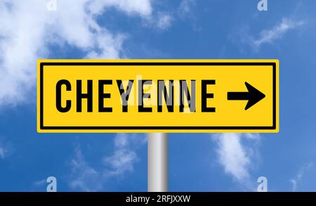 Cheyenne road sign on blue sky background Stock Photo - Alamy