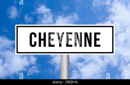 Cheyenne road sign on blue sky background Stock Photo - Alamy