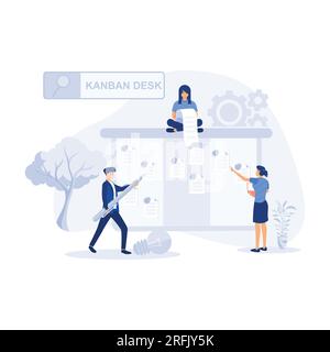 agile visual project management method, teamwork concepts. programmer team moving cards on ...