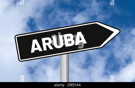 Aruba road sign on blue sky background Stock Photo - Alamy