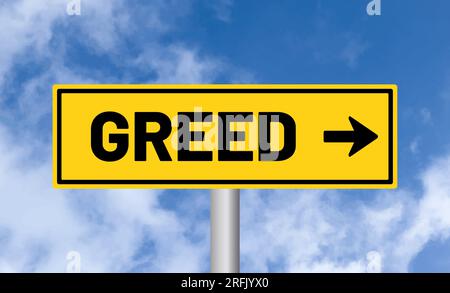Greed road sign on cloudy sky background Stock Photo - Alamy