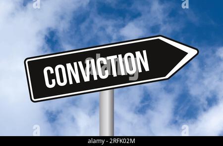 Conviction road sign on blue sky background Stock Photo - Alamy