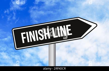 Finish line road sign on blur background Stock Photo - Alamy