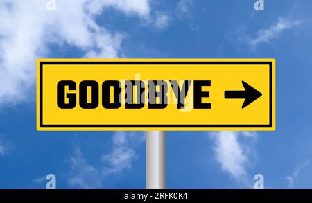 Goodbye road sign on cloudy sky background Stock Photo - Alamy