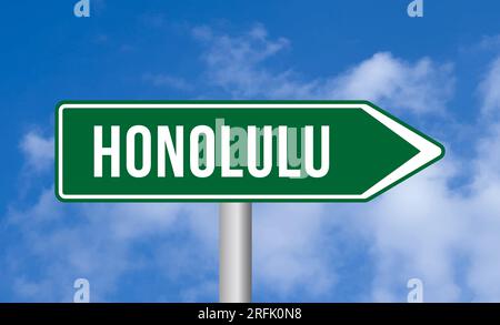 Honolulu road sign on blue sky background Stock Photo - Alamy