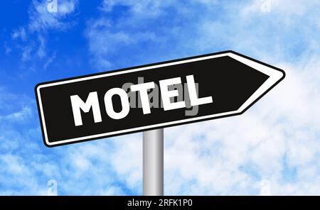 Motel road sign on cloudy sky background Stock Photo - Alamy