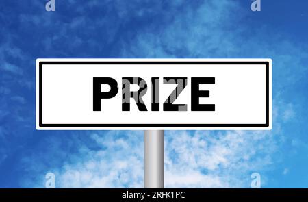 Prize road sign on cloudy sky background Stock Photo - Alamy
