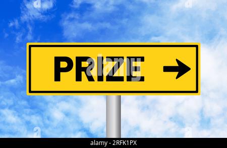 Prize road sign on cloudy sky background Stock Photo - Alamy
