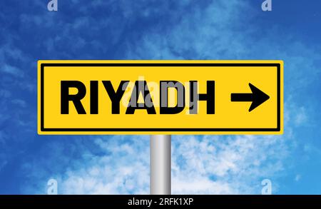 Riyadh road sign on cloudy sky background Stock Photo - Alamy