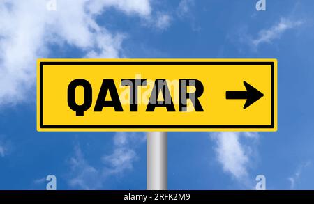 Qatar road sign on cloudy sky background Stock Photo - Alamy