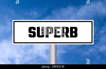 Superb road sign on blue sky background Stock Photo - Alamy