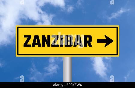 Zanzibar road sign on cloudy sky background Stock Photo - Alamy