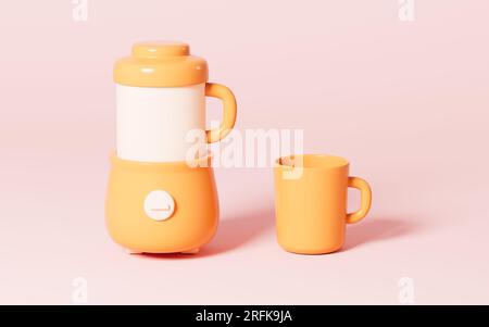 Cartoon blender and mug in the pink background, 3d rendering. Digital ...