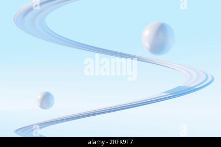 Abstract spiral curves and water surface background, 3d rendering ...