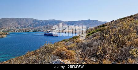General view of Gavrio bay, Andros island, Greece, Southern Europe ...
