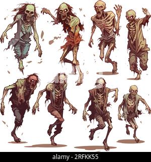 vector running zombies. walking zombies. a set of zombies escaping ...