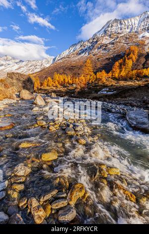 River Lonza, Lötschental, Sattelhorn and Schinhorn in back, Wallis ...