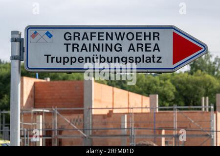 04 August 2023, Bavaria, Grafenwöhr: "U.S. Army Garrison Bavaria" is ...