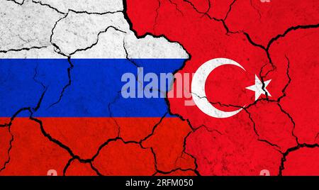 Flags of Turkey and Russia on cracked surface - politics, relationship ...