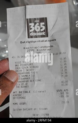 04 August 2023/Tulip original bacon and grocery receipt in danish ...