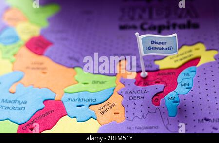 Selective focus on map of Assam - a state of India Stock Photo - Alamy