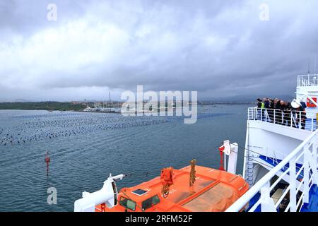 May 20 2023 - Olbia, Sardinia in Italy: : the ferry approaching the the ...