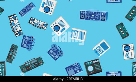 90s music background with audio equipment from 00s. Retro fashion ...