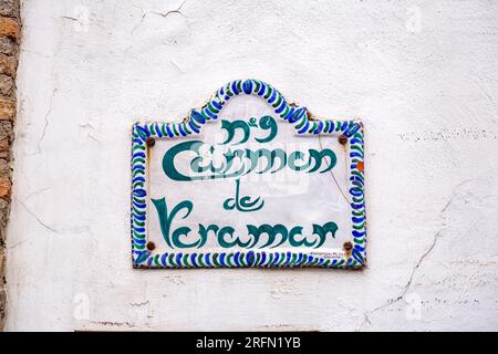 A traditional street sign in the Albaicin area of Granada Andalucia ...