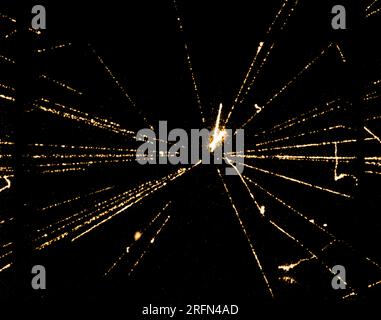 A proton-antiproton interaction at 540 GeV, showing particle tracks in ...