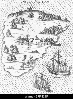 Death of Magellan on the island of Mactan, Philippines, before ...