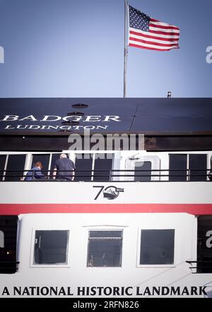 The SS Badger, a National Historic Landmark, docking at her berth in ...