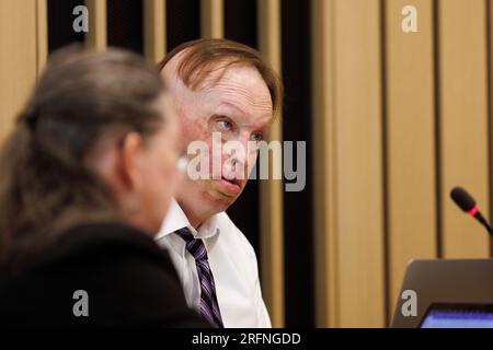 Portland, USA. 04th Aug, 2023. Defense Attorney Michelle Burrows argues ...