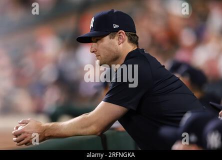 New York Yankees pitcher Gerrit Cole throws during the first inning of ...
