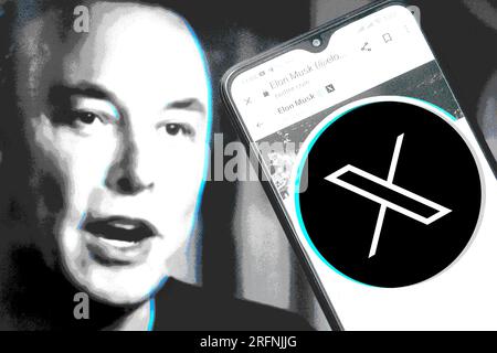 Elon Musks Twitter profile on a smartphone and Elon Musk in the ...