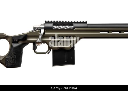 Modern sniper rifle on a lightweight aluminum chassis. Long range bolt ...