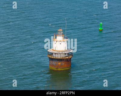 Butler Flats Lighthouse aerial view located at the mouth of Acushnet ...