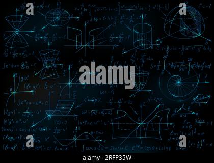 Mathematical formulas drawn by hand on a green chalkboard for the ...