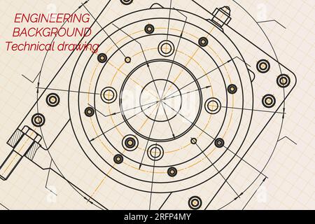 Mechanical engineering drawings on light background. Milling machine ...