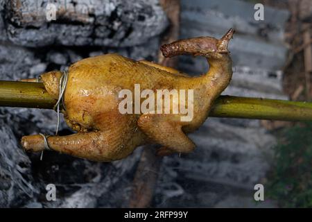 spit roasted chicken over coals Stock Photo - Alamy