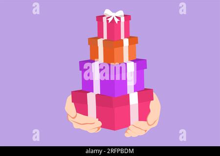 Young woman carrying a huge stack of gifts. Giving presents Stock Photo ...