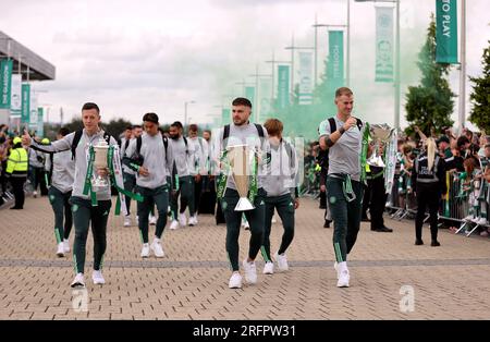 Celtic’s Callum McGregor, James Forrest and Celtic goalkeeper Joe Hart ...